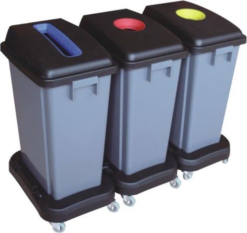 Recycle Bin Set with Wheels - 3 bins - Shopping cart cafe supplies